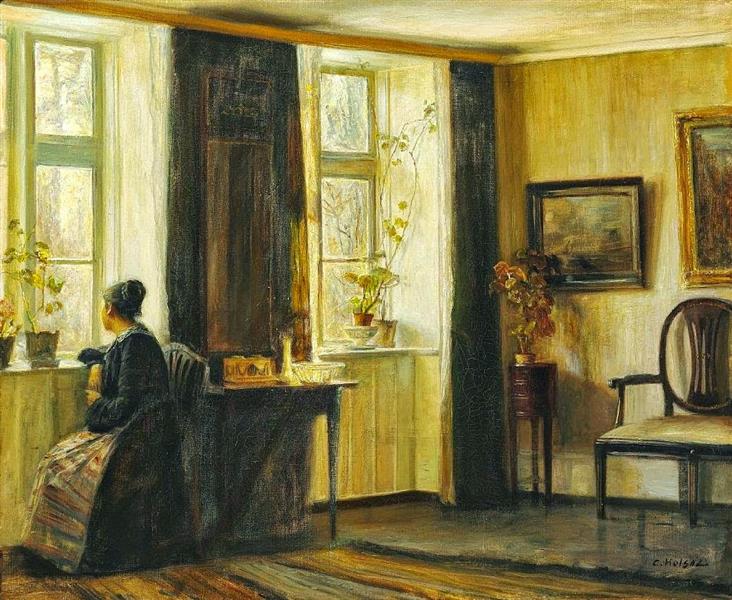 Interior with the Artist's Wife at the Window - Carl Holsøe - WikiArt.org